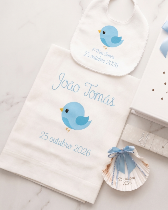 Toalha Batizado Personalizada Passarinho - Miminhos Rita