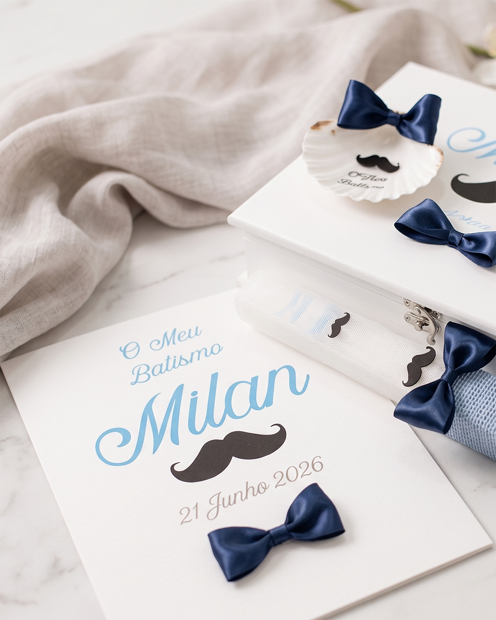Vela Batismo Concha Mustache - Miminhos Rita Catita